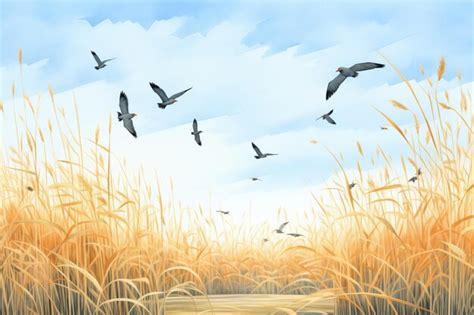 Premium Ai Image Group Of Crows Circling Above A Tall Windy Grass Field