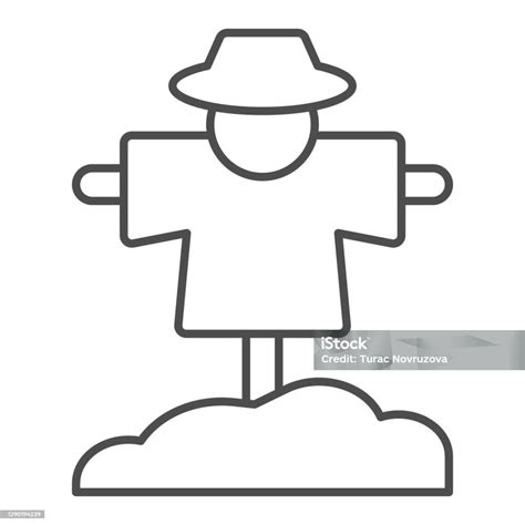 허수아비 씬 라인 아이콘 농장 정원 개념 흰색 배경에 허수 까마귀 기호 모바일 개념 및 웹 디자인을위한 윤곽 스타일 필드 아이콘에 허수아비의 실루엣 벡터 그래픽 가을에 대한