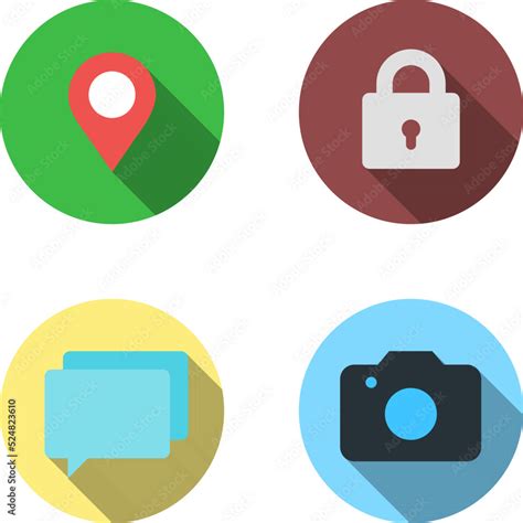 Set Of 4 Vector Flat Icons Marker Lock Tooltips Photo Material