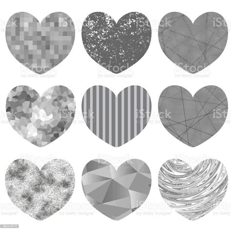 Monochrome Heart Grunge Icon Set Stock Illustration Download Image