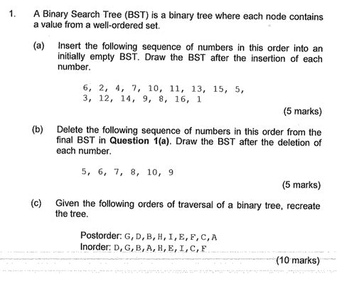 Solved 1 A Binary Search Tree Bst Is A Binary Tree Where
