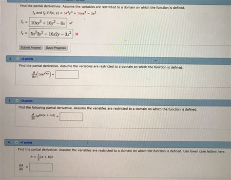 Solved Find The Partial Derivatives Assume The Veriables Chegg Com