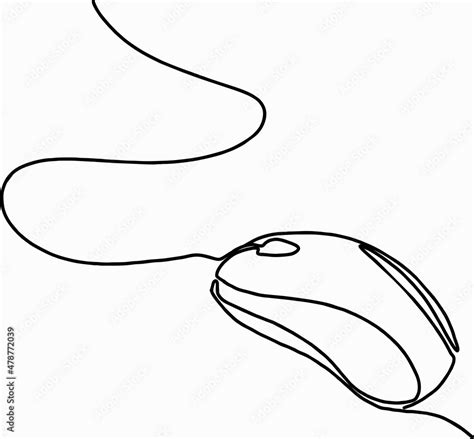 Mouse Computer One Continuous Single Line Art Drawing Minimal Art Style Computer Mouse