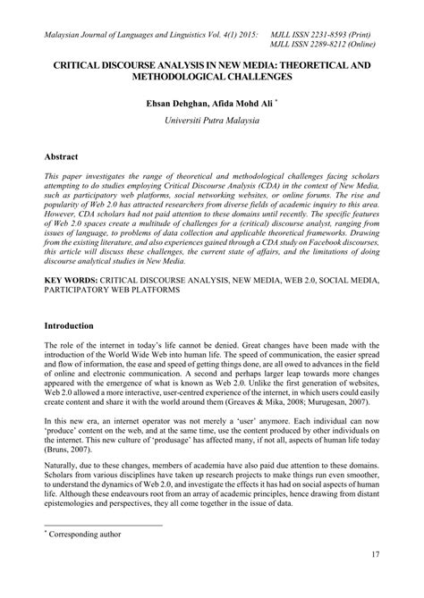 Pdf Critical Discourse Analysis In New Media Theoretical And Methodological Challenges