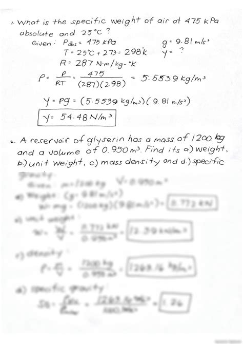 SOLUTION Principle Of Hydrostatics Problem And Solution Studypool