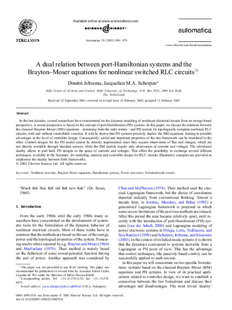 Pdf A Dual Relation Between Port Hamiltonian Systems And The Brayton Moser Equations For