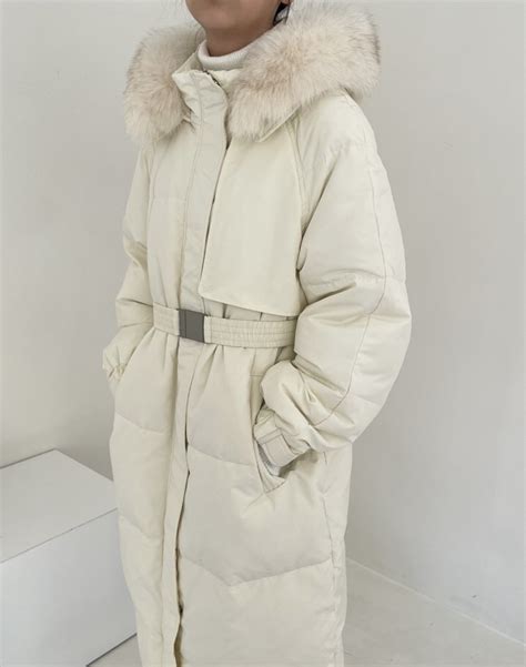 라쿤후드 허리벨트 롱 패딩