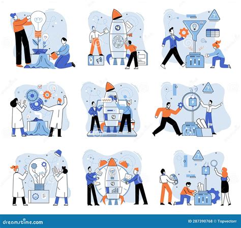 Team Solving Complex Problems Teamwork Vector Illustration Metaphor Finding New Ideas Problem