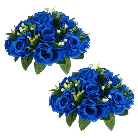 2pcs Royal Blue Fake Flowers Plastic Floral Ball 15 Heads Artificial