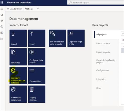 D365fo Data Management Configure Entity Export To Database Tile Is Not