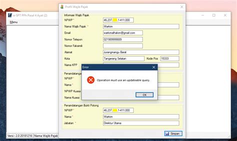 Mengatasi Masalah Error Operation Must Use An Updateable Query” E Spt Pph Pasal 4 Ayat 2