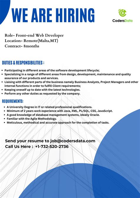Coders Data On Linkedin Role Front End Web Developer Location Remotemalta Mt Contract