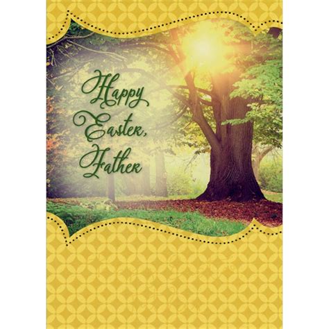 Sunlight Shining Through Tree Photograph Yellow Borders Father Easter Card