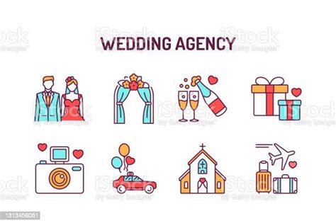 결혼 색상 선 아이콘 세트입니다 웨딩 에이전시 격리된 벡터 요소입니다 웹 페이지 모바일 앱 프로모션을 위한 그림 윤곽선 개념에 대한 스톡 벡터 아트 및 기타 이미지 Istock