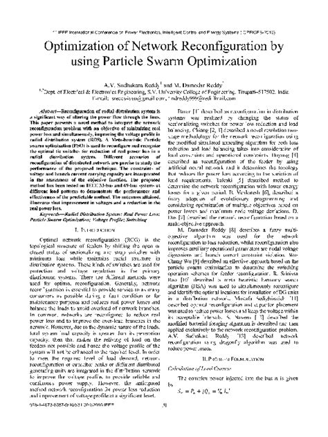 pdf optimization of network reconfiguration by using particle swarm optimization