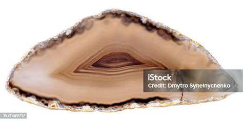 흰색 배경에 격리된 백라이트가 있는 브라질의 놀라운 갈색 마노 크리스탈 단면 자연 반투명 마노 크리스탈 표면 추상 구조 슬라이스 미네랄 스톤 매크로 근접 촬영 0명에 대한