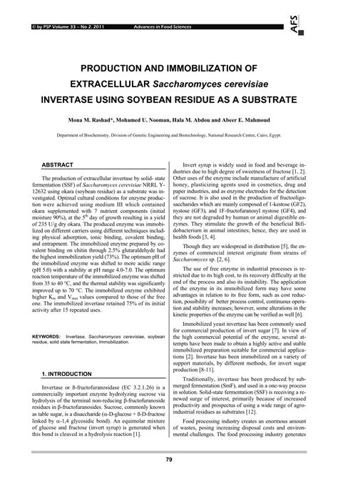 Pdf Production And Immobilization Of Extracellular Saccharomyces Cerevisiae Invertase Using
