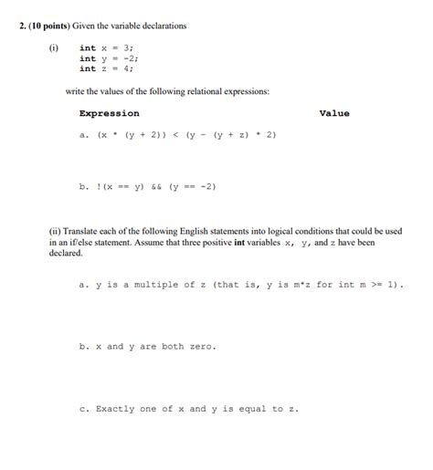 Solved 2 10 Points Given The Variable Declarations I