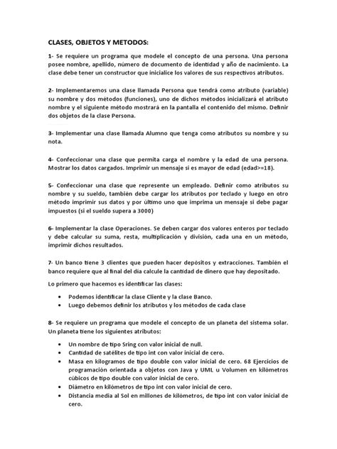 Ejercicios De Programacion Orientada A Objetos Pdf Clase