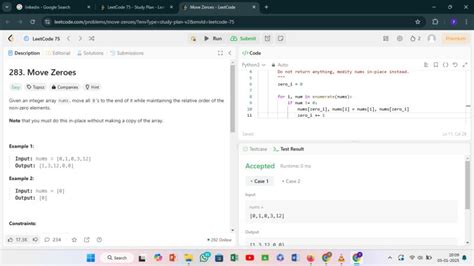 Leetcode Codingchallenge Movezeroes Vitbhopal Yashovardhan Tiwari