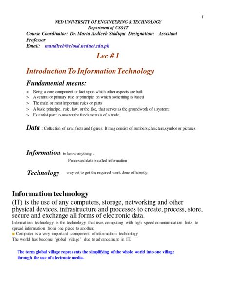 Lec 1 Fit Pdf Central Processing Unit Personal Computers