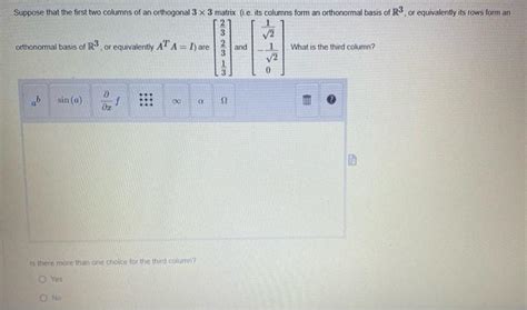 solved suppose that the first two columns of an orthogonal 3