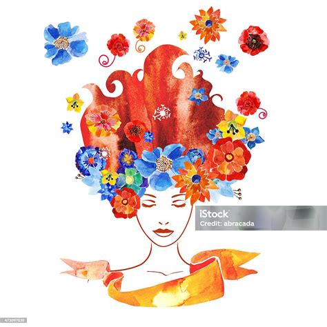 Ilustración De Chica Con Flores En El Pelo Y Más Vectores Libres De