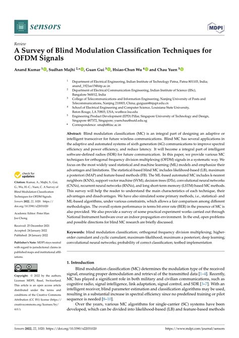 Pdf A Survey Of Blind Modulation Classification Techniques For Ofdm Signals