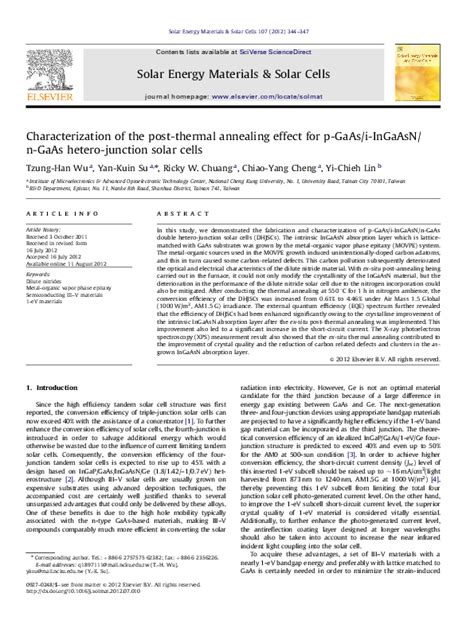 Pdf Characterization Of The Post Thermal Annealing Effect For P Gaasi Ingaasnn Gaas Hetero
