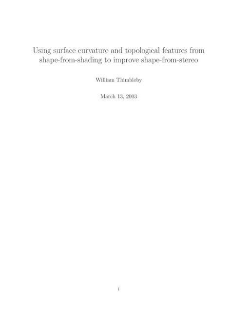 Pdf Using Surface Curvature And Topological Features From Shape From Shading …will Thimbleby