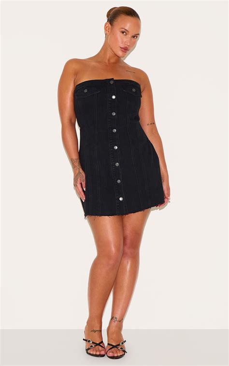 Plus Black Corset Button Up Bodycon Dress Plus Size Plt