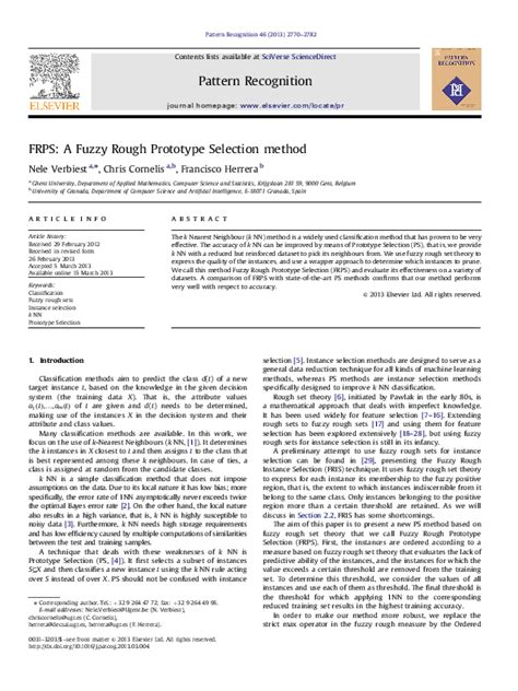 Pdf Frps A Fuzzy Rough Prototype Selection Method