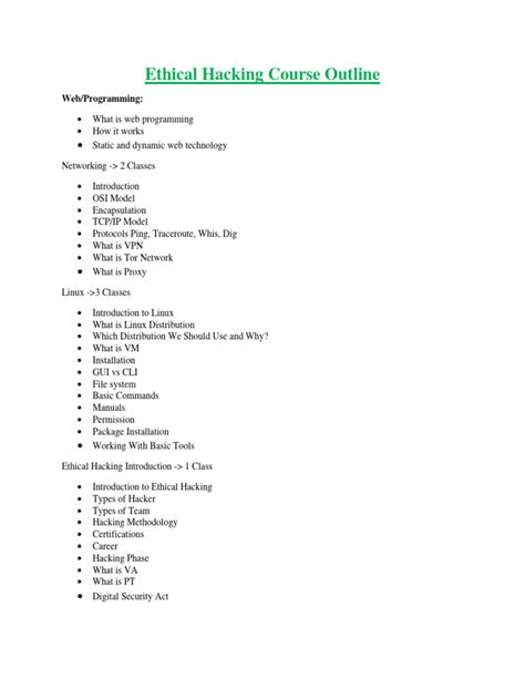 Ethical Hacking Course Outline Pdf
