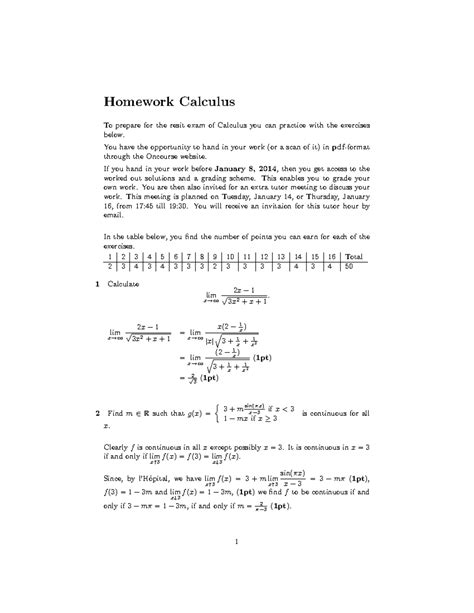 Homework B2013 Sol Homework Calculus To Prepare For The Resit Exam Of