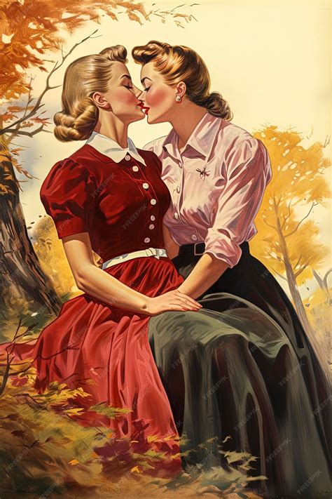 Generative Ai Illustration Of Happy Caucasian Lesbian Couple In Love In