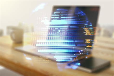 Premium Photo Abstract Creative Coding Concept With World Map And Modern Desktop With Computer