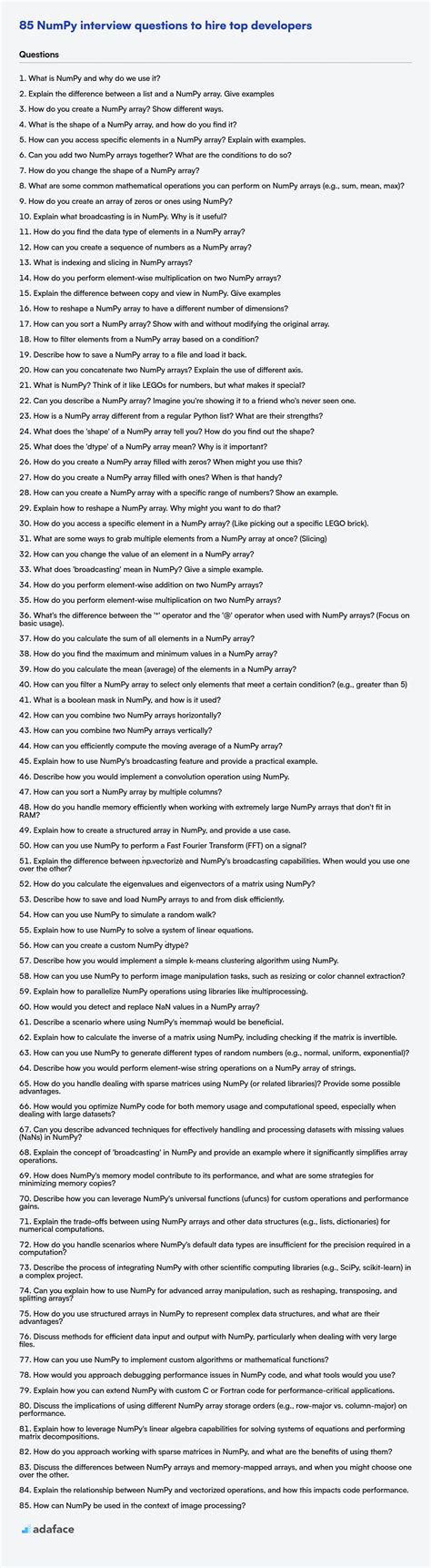 85 Numpy Interview Questions Adaface
