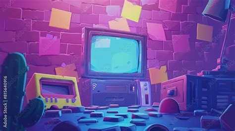 Old Pc Screen Layouts Modern Cartoon Set Social Media Posters Template With Retro Desktop