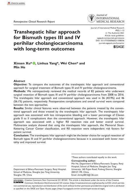 Pdf Transhepatic Hilar Approach For Bismuth Types Iii And Iv Perihilar Cholangiocarcinoma With