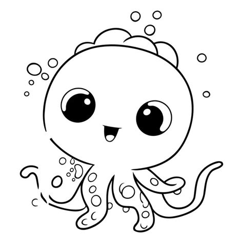 물방울이 있는 귀여운 만화 문어 캐릭터 프리미엄 벡터
