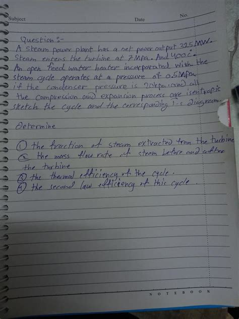 Solved Question A Steam Power Plant Has A Net Power Output Chegg