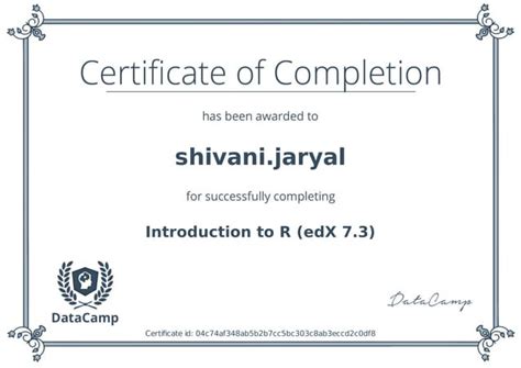 Data Camp R Programming Certificate Ppt