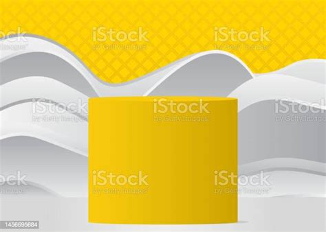 벡터 3d 룸 실린더 받침대 연단 노란색과 흰색 추상 모형 제품 디스플레이 제품 프레젠테이션을 위한 무대 쇼케이스 미래 지향적