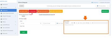 Activity Log Clientdisputemanager