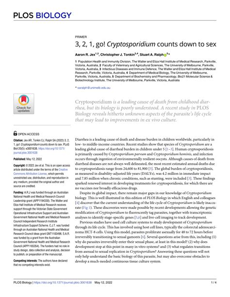 Pdf 3 2 1 Go Cryptosporidium Counts Down To Sex