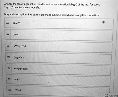 Solvedarrange The Following Functions In A List So That Each Function