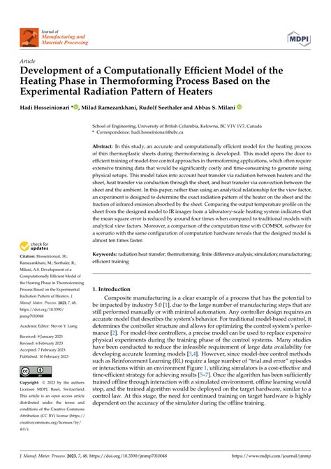 pdf development of a computationally efficient model of the heating phase in thermoforming