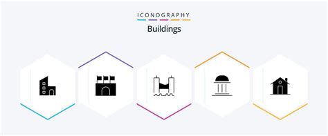 Buildings 25 Glyph Icon Pack Including Building Architecture Sports