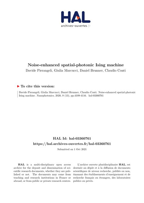 Pdf Noise Enhanced Spatial Photonic Ising Machine