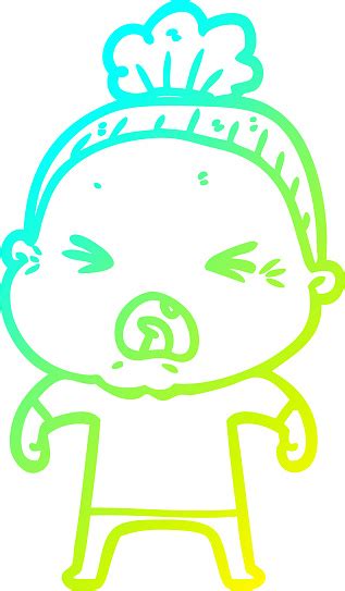 만화 화난 늙은 여자의 차가운 그라데이션 선 그리기 그라데이션에 대한 스톡 벡터 아트 및 기타 이미지 그라데이션 낙서 드로잉 등장인물 Istock